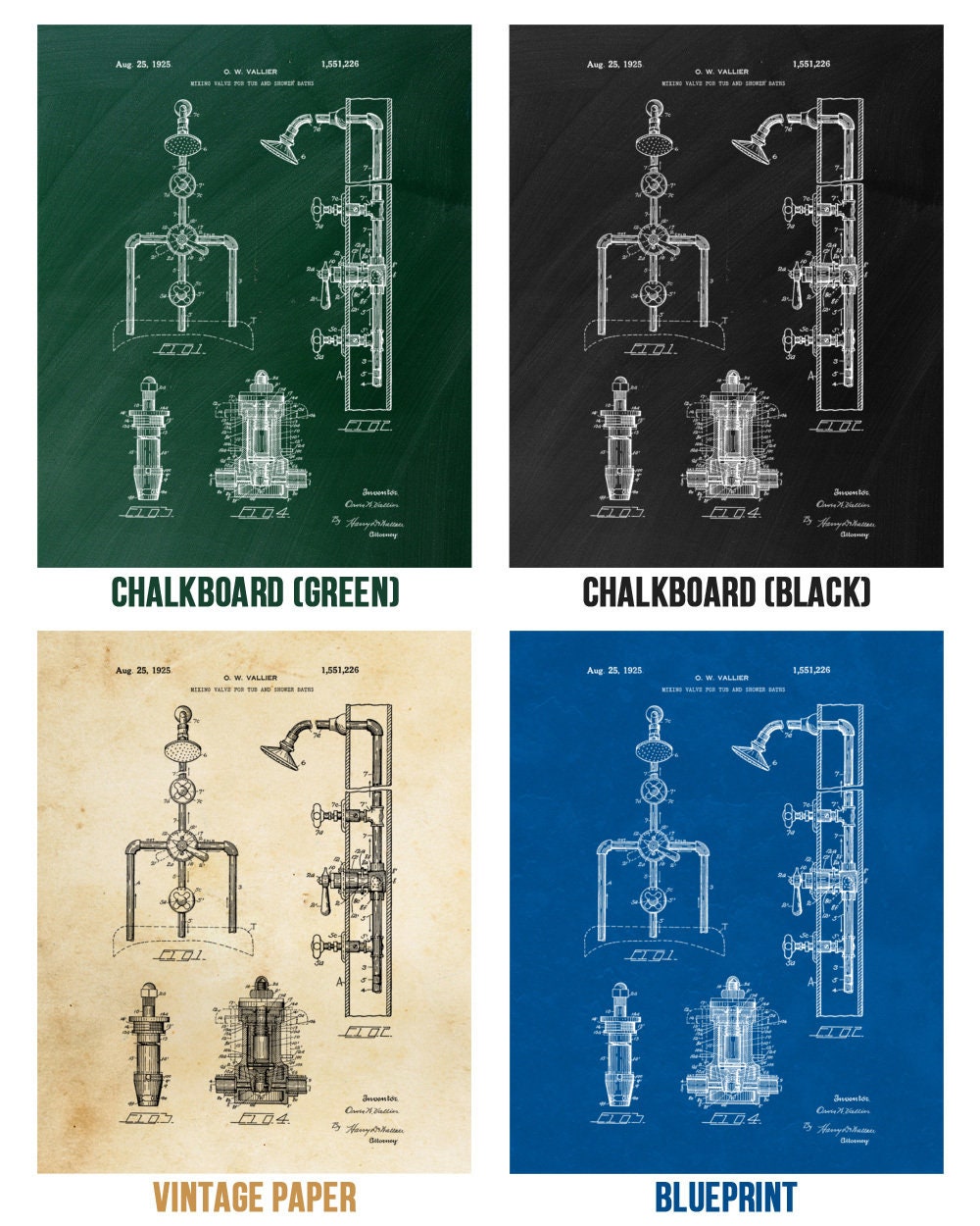 Shower Faucet Valves Poster Print Plumber Gift Restroom Wall | Etsy