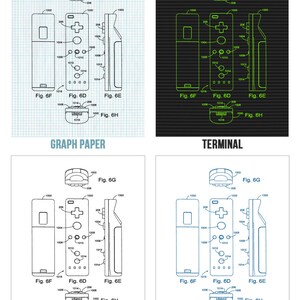 Framed Video Game Controller Wall Art Print, Gaming Gift, Blueprint ...