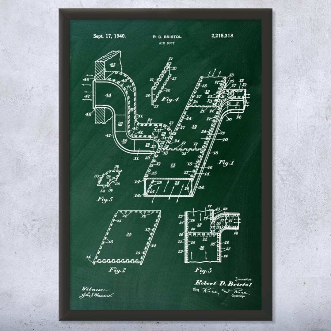 Framed Air Duct Wall Art Print, Hvac Blueprint, Repair Shop Art ...