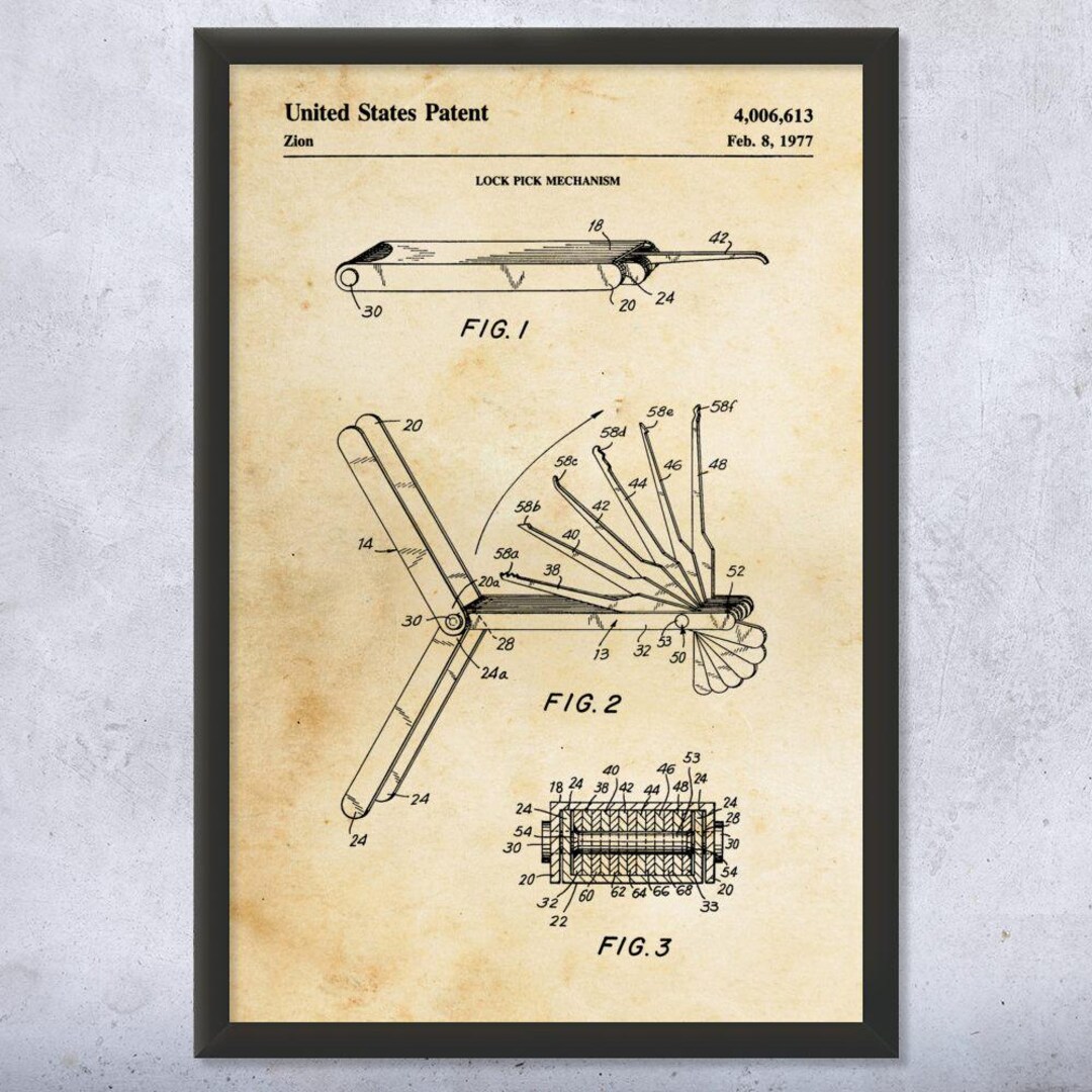 Lock Pick Set Patent Art Print: Lock Pick Art, Locksmith Gift - Etsy