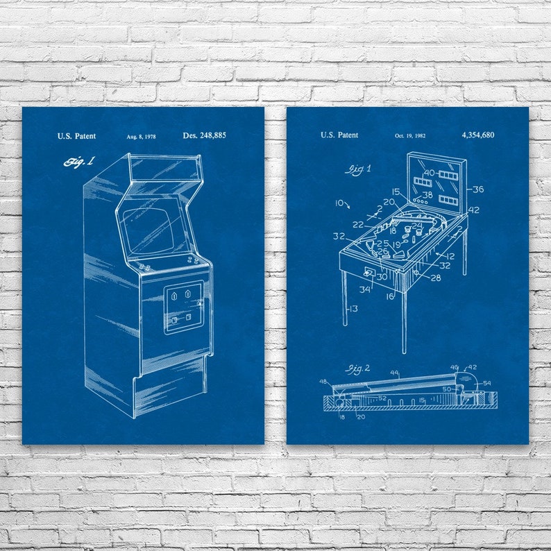 Arcade Patent Prints Set of 2 Arcade Blueprint Video Game | Etsy