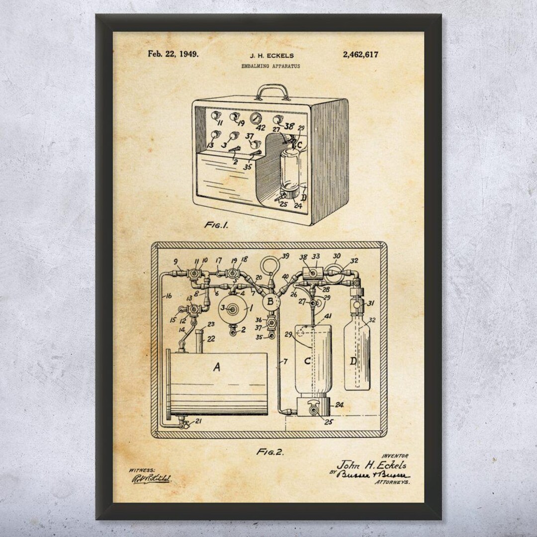 Embalming Machine Patent Wall Art | Poster, Canvas or Framed | Funeral ...