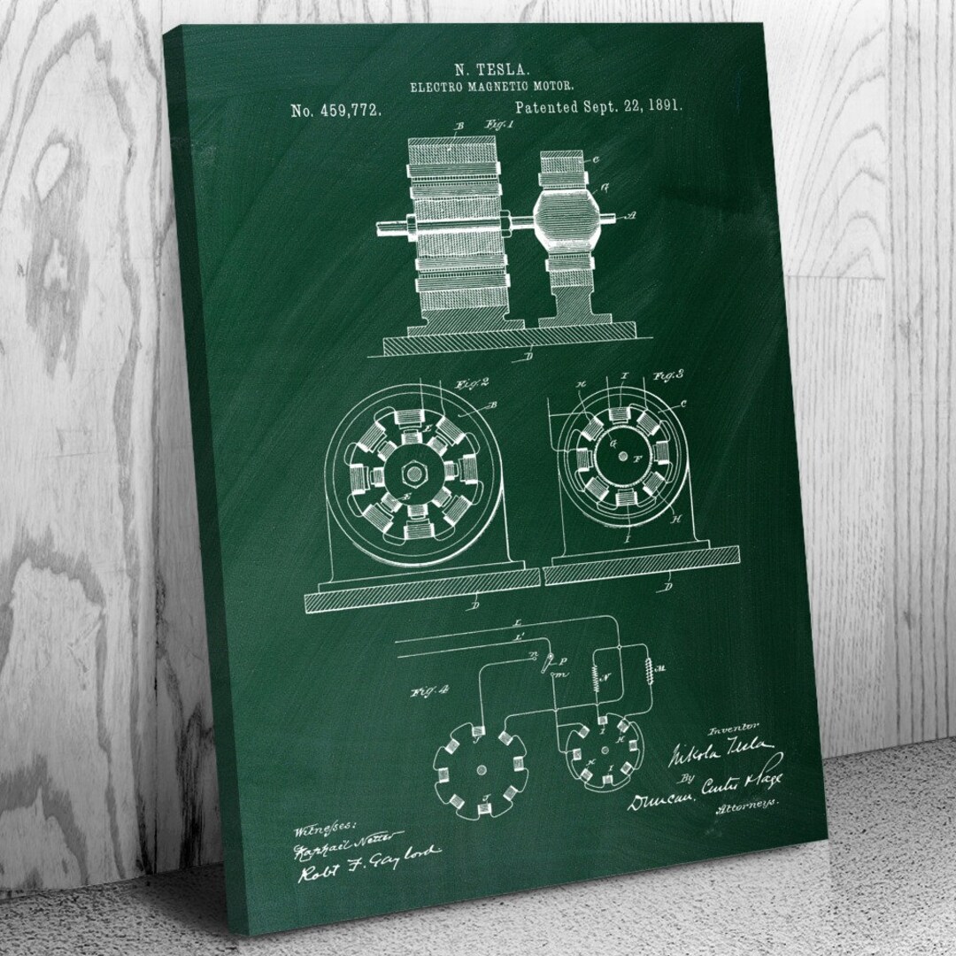 Nikola Tesla Magnetic Motor Patent Canvas Print, Nikola Tesla Art ...