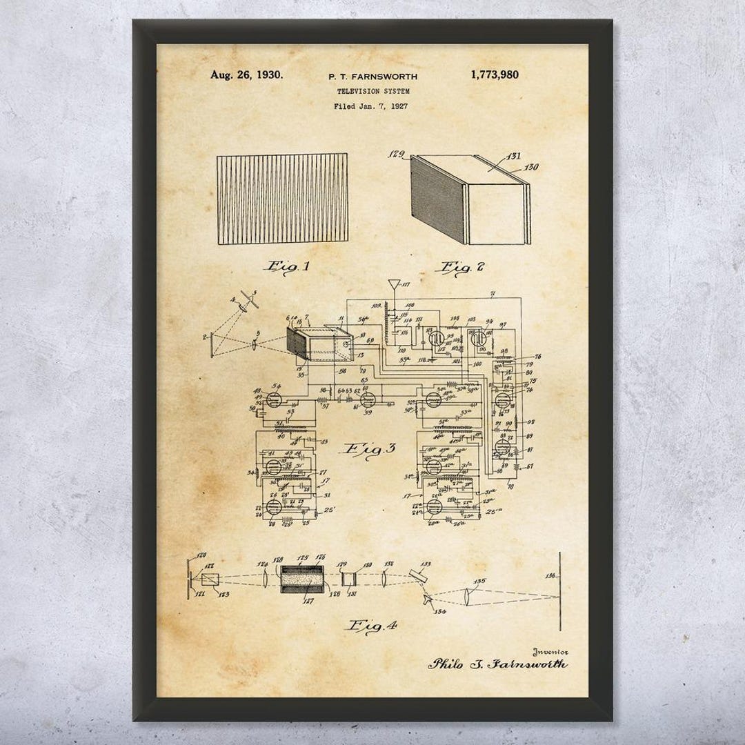 Farnsworth Television Patent Art Print: Engineer Gifts, Technology Art ...