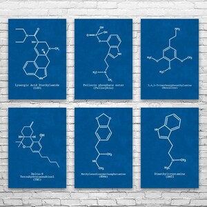 Psychedelic Molecule Posters Set of 6, Acid Art Print, Stoner Gift, Lsd ...