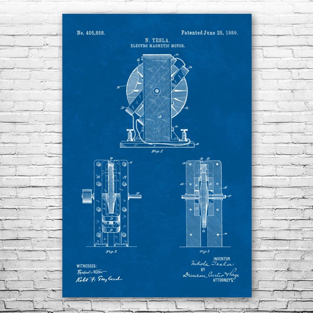 Nikola Tesla Magentic Motor Poster Print, Motor Design, Engineer Gifts ...
