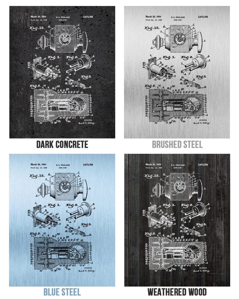 Lock Patent Posters Set of 6 Locksmith Gift Lock Blueprint - Etsy