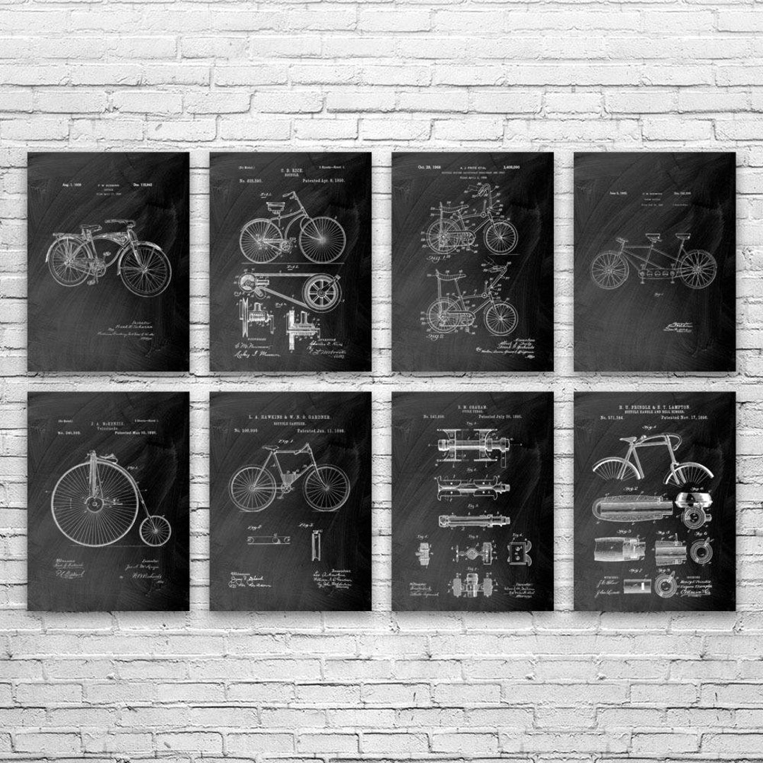 Bicycle Patent Prints Set of 8, Cycling Gifts, Sports Posters, Bicycle ...