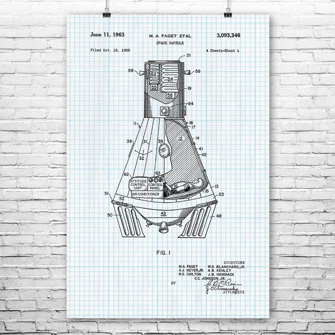 Mercury Space Capsule Poster Print NASA Wall Art Astronaut - Etsy