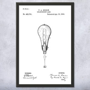 Framed Thomas Edison Light Bulb Wall Art Print, Science Teacher Gift ...