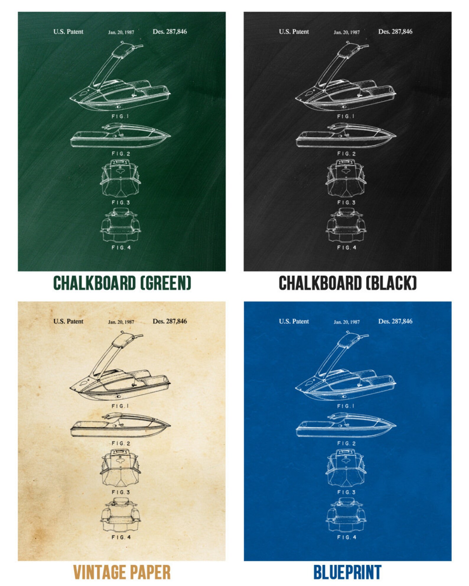 Jet Ski Poster Print Beach House Art Jet Ski Blueprint | Etsy