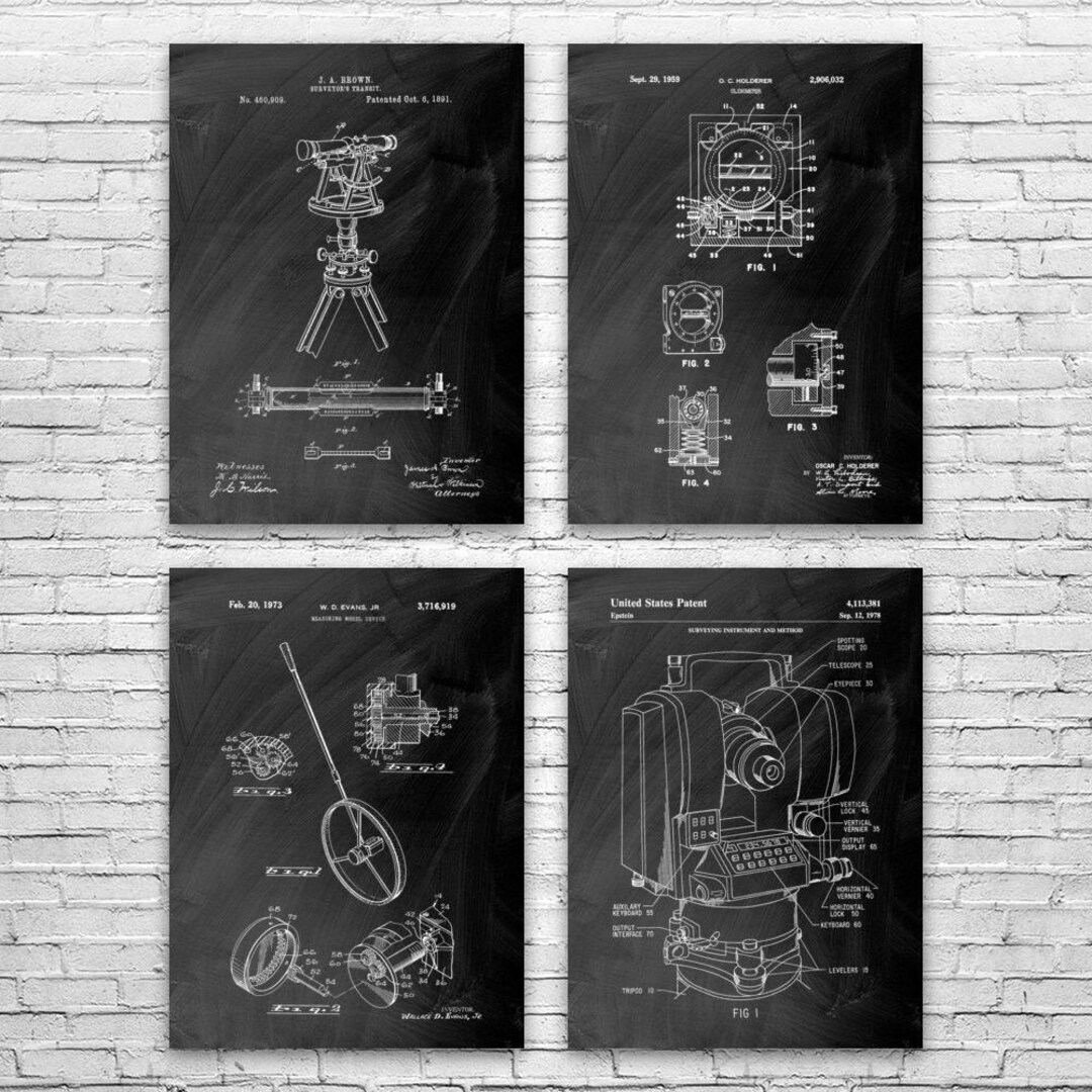 Surveying Patent Wall Art Set of 4 | Poster, Canvas or Framed ...