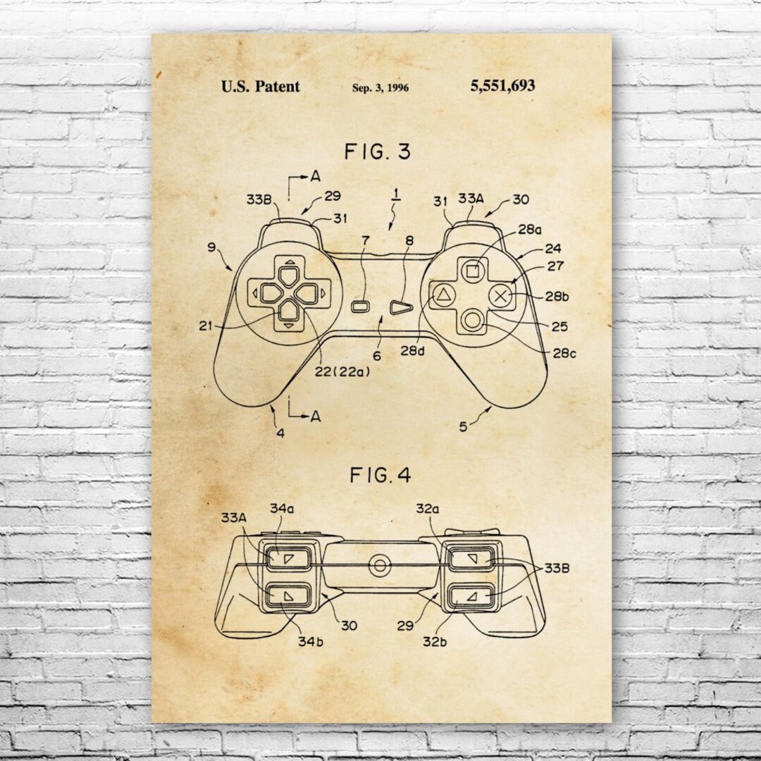 PS1 Controller Poster Print, PS1 Art Print, Controller Blueprint, Video ...