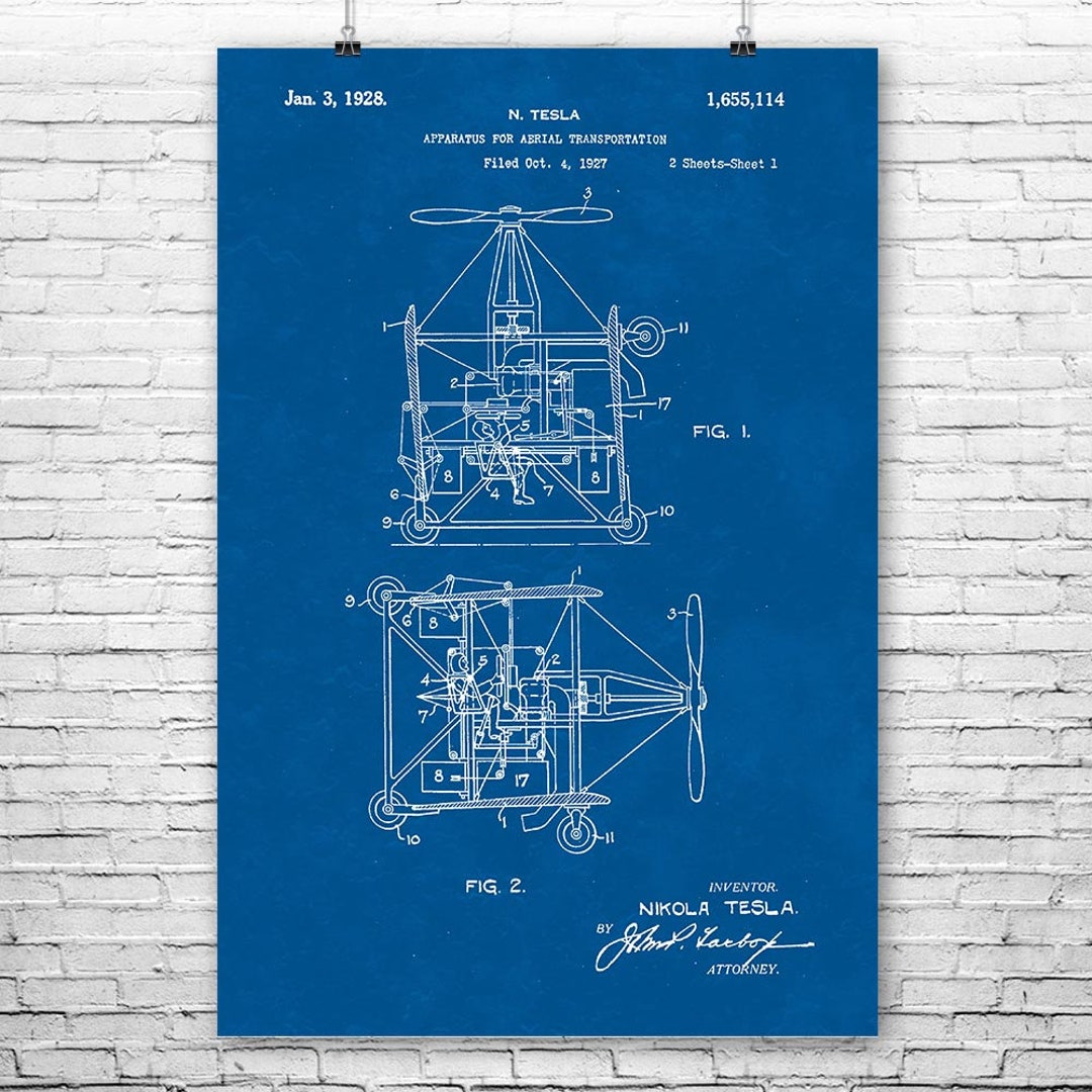 Nikola Tesla Flying Car Poster Print Engineer Gift - Etsy