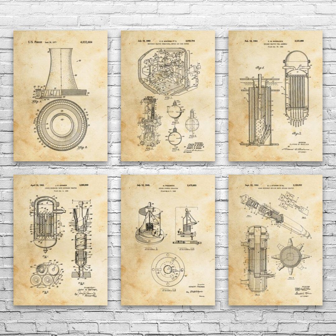 Nuclear Power Patent Wall Art Set of 6: Power Technician, Engineer Gift ...