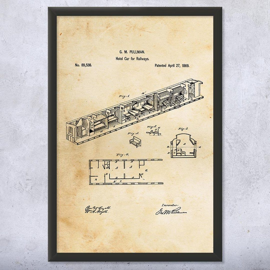 Passenger Train Car Patent Art Print: Collector Gift, Train Blueprint ...