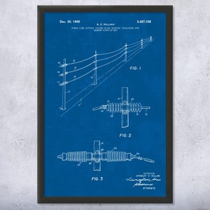 Framed Power Lines Wall Art Print, Journeyman Gift, Powerline Tech ...