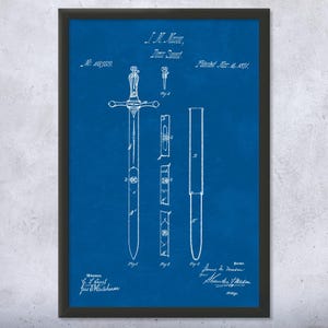 Framed Dress Sword Wall Art Print, Medieval Art, Sword Blueprint ...