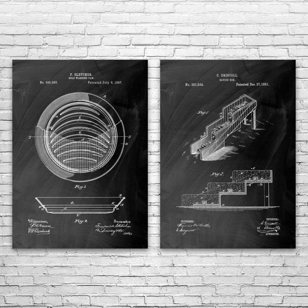 Gold Mining Patent Wall Art Set of 2: Mining Decor, Gold Prospector - Etsy