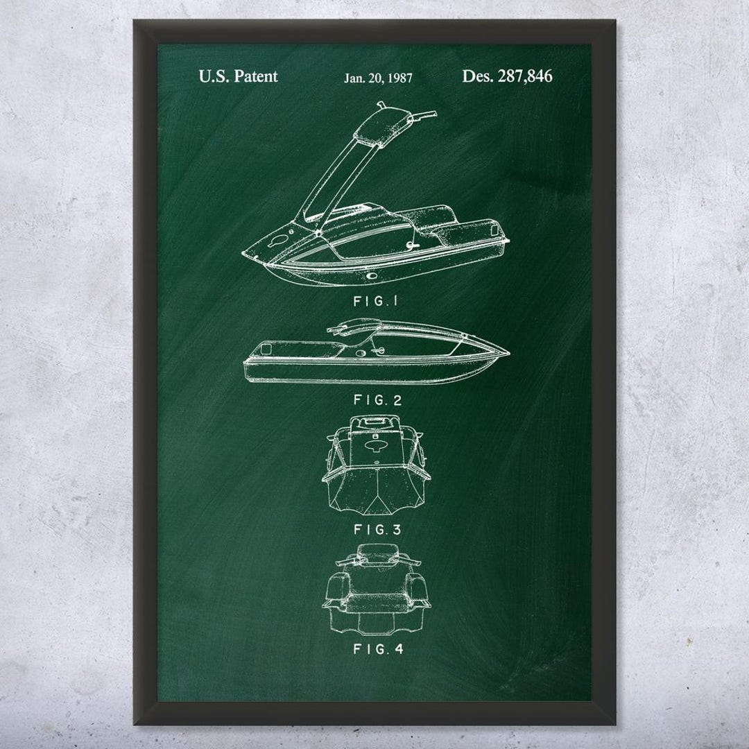 Framed Jet Ski Wall Art Print, Beach House Art, Jet Ski Blueprint ...