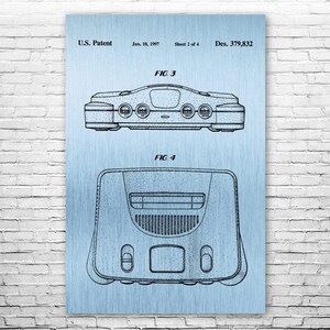 N64 Console Poster Print, N64 Wall Art, Video Game Gift, Blueprint ...