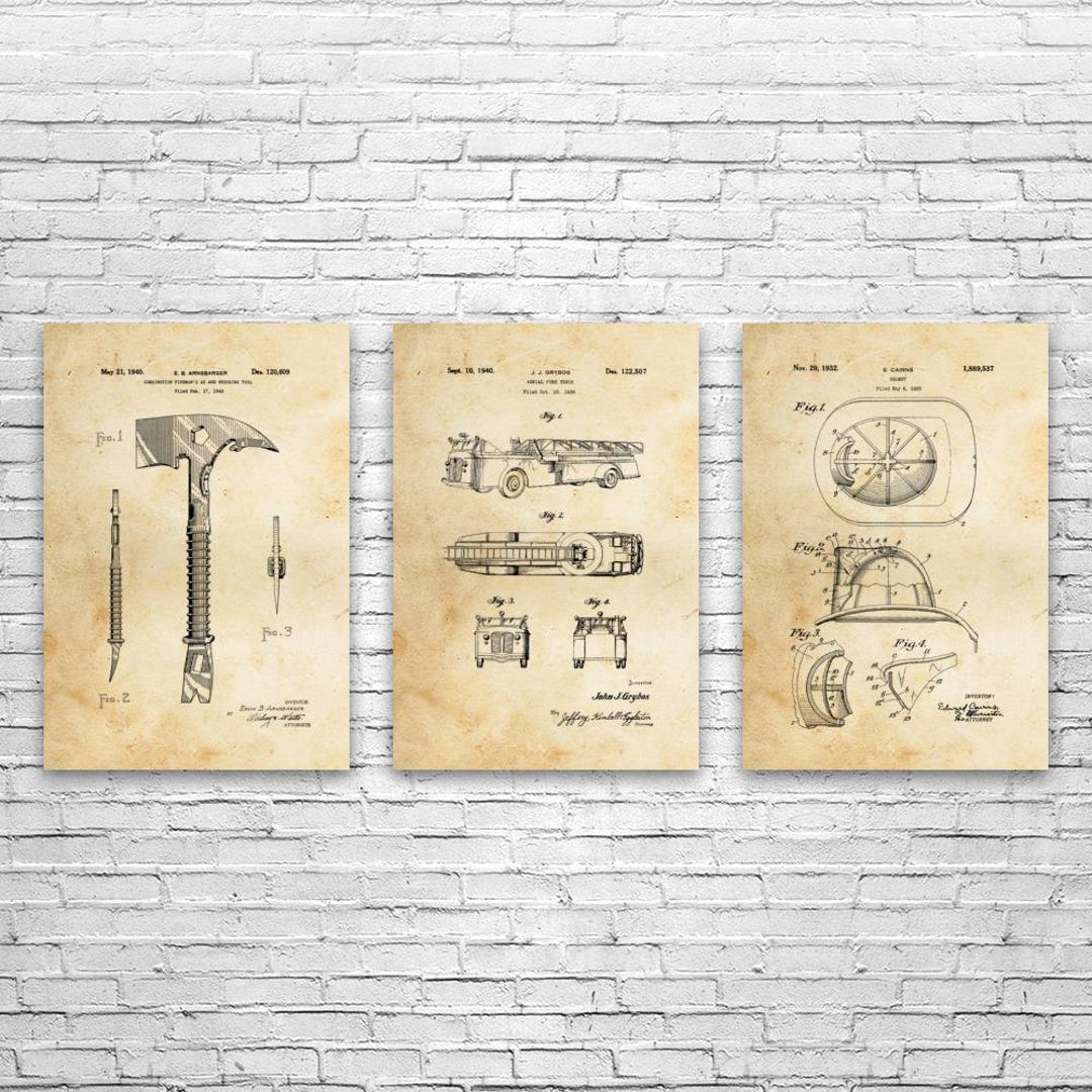 Firefighting Patent Wall Art Set of 3 | Poster, Canvas or Framed | Fire ...