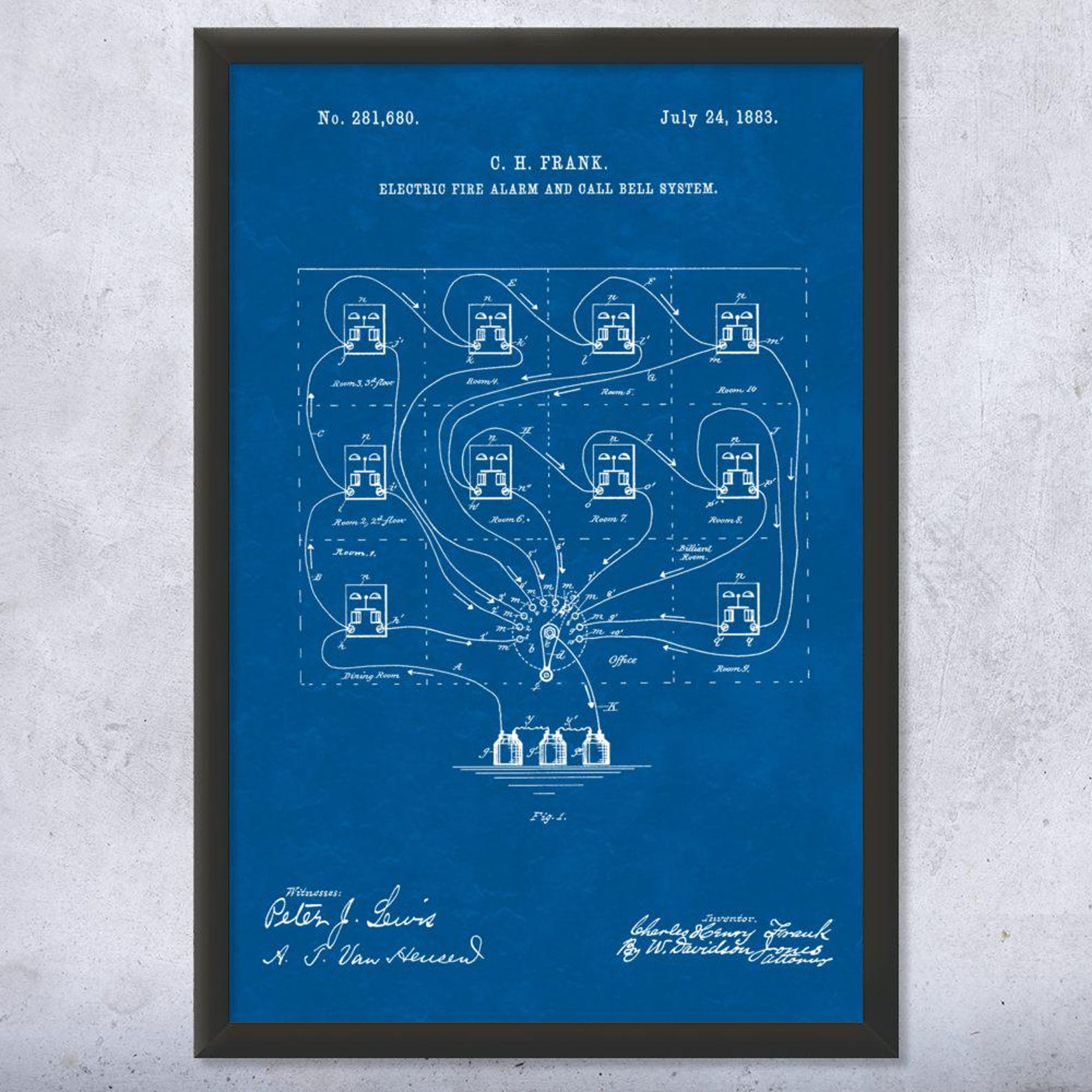Fire Alarm System Patent Art Print: Bell Hanger Gift, Alarm Installer ...