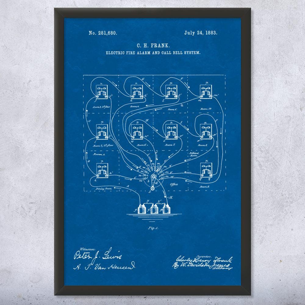 Fire Alarm System Patent Art Print: Bell Hanger Gift, Alarm Installer ...