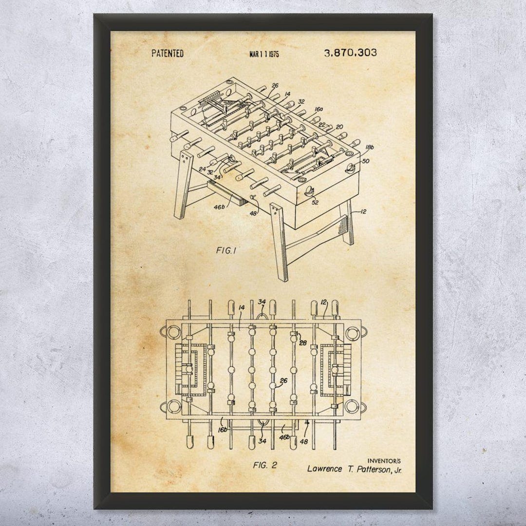 Foosball Table Patent Art Print: Garage Wall Art, Arcade Decor - Etsy