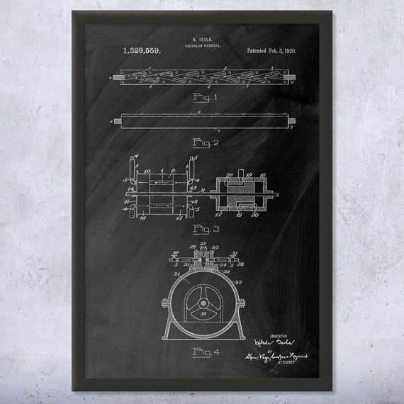 Framed Nikola Tesla Valvular Conduit Wall Art Print Inventor | Etsy