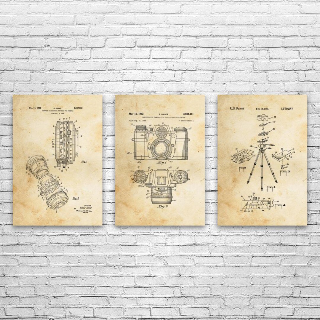 Photography Patent Wall Art Set of 3 | Poster, Canvas or Framed ...