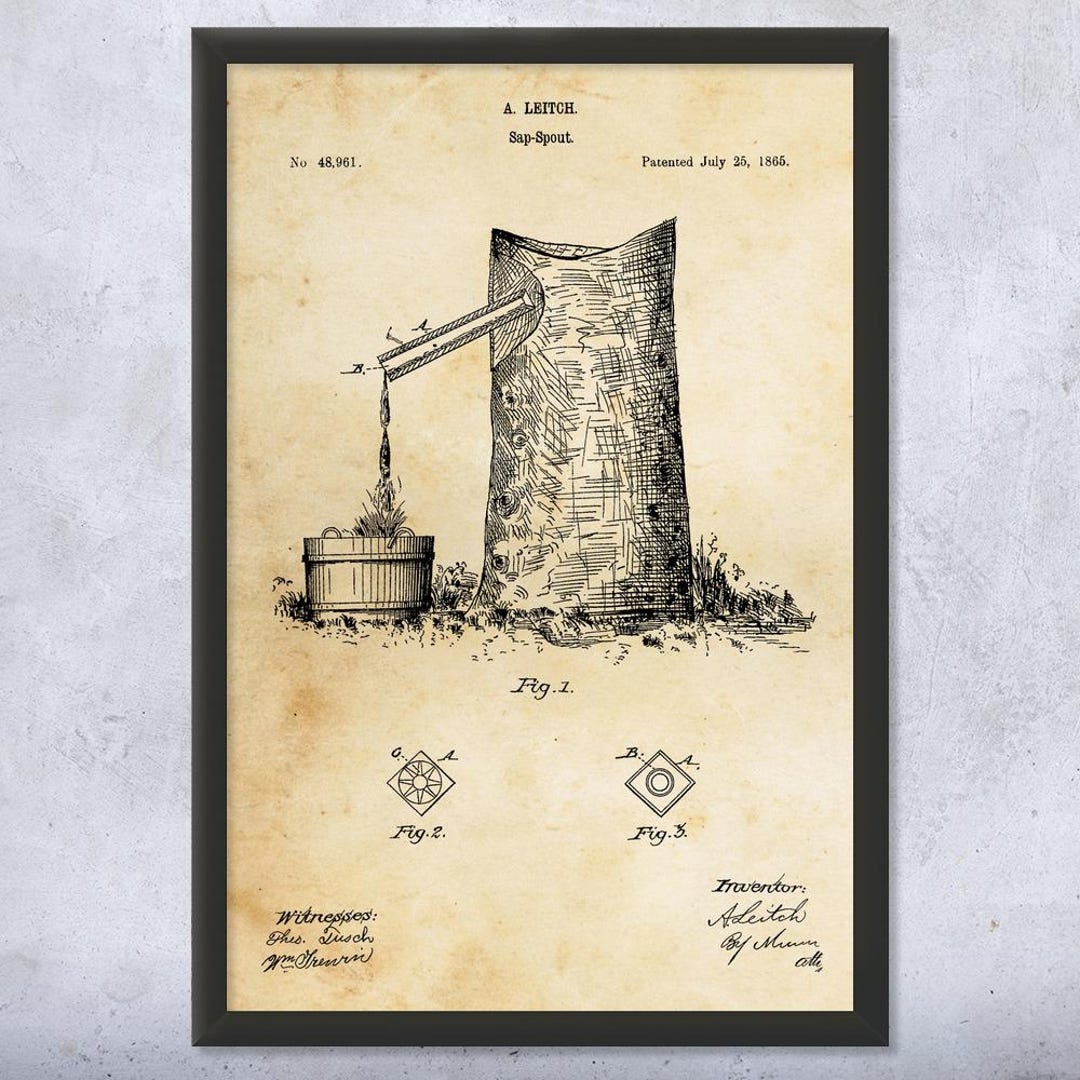 Maple Syrup Tap Patent Wall Art Poster, Canvas or Framed Syrup Maker ...