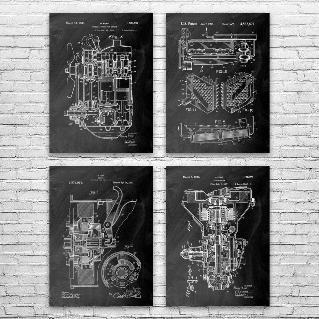 Henry F. Automotive Patent Wall Art Set of 4 Poster, Canvas or Framed ...