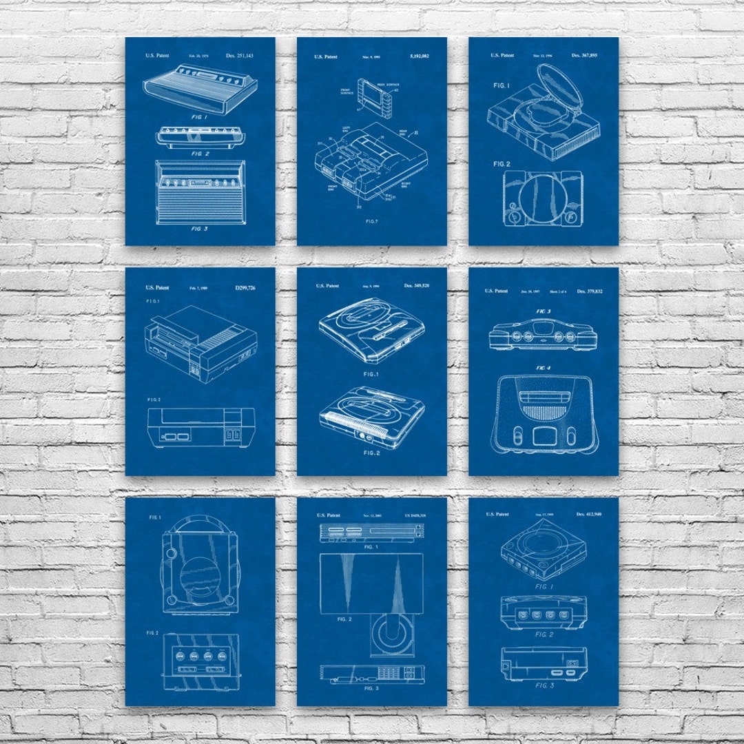 Video Game Console Patent Posters Set of 9, Video Game Gift, Blueprint ...