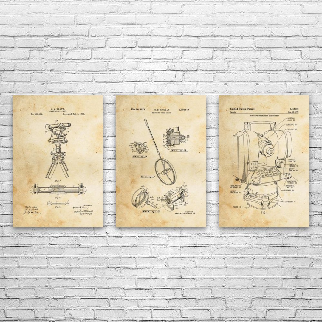 Surveying Patent Wall Art Set of 3 | Poster, Canvas or Framed ...