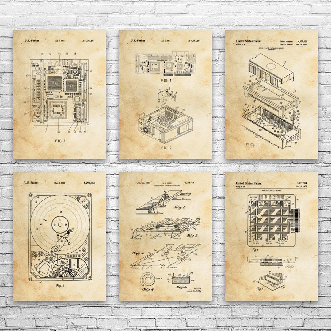 Computer Hardware Patent Wall Art Set of 6 | Poster, Canvas or Framed ...
