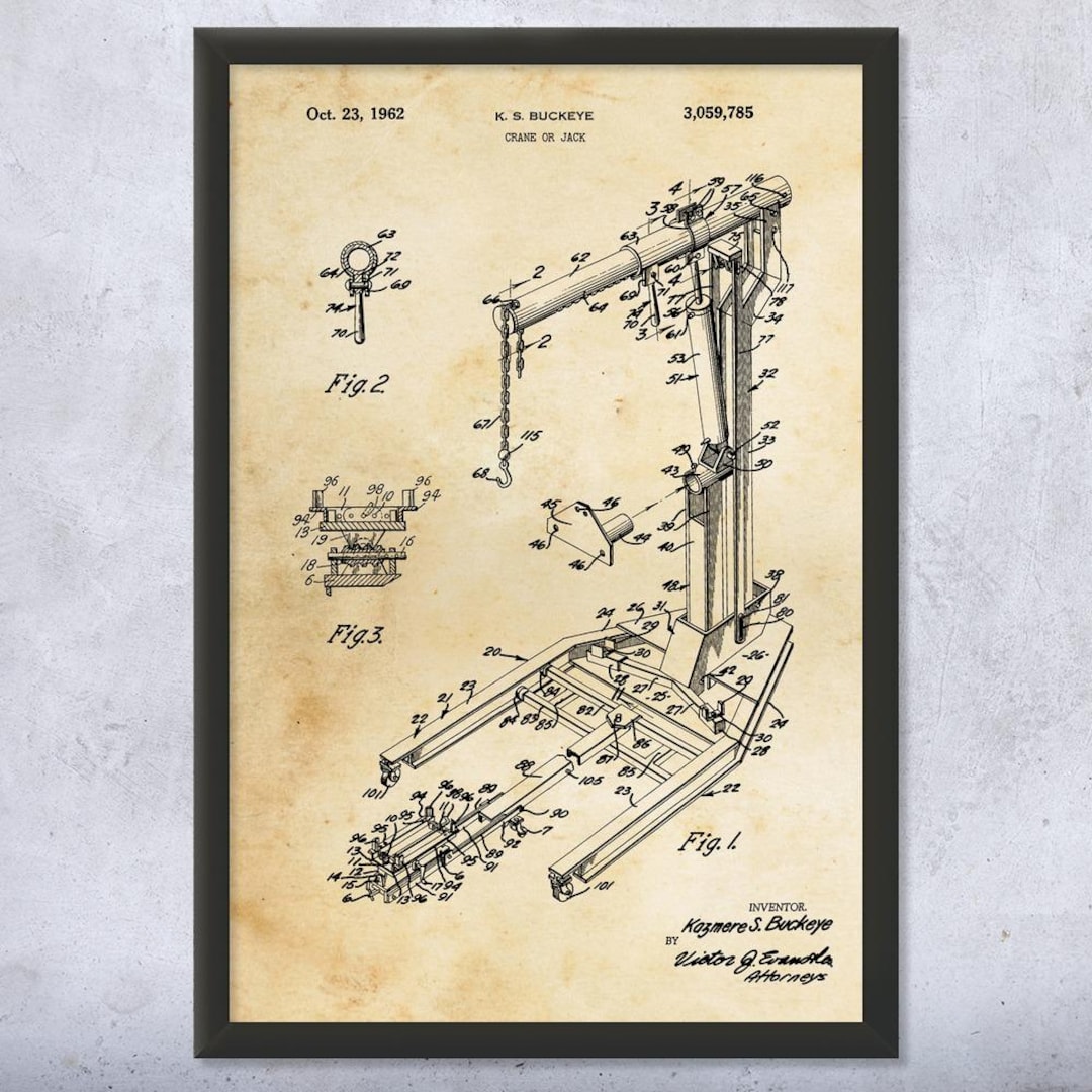 Engine Lift Patent Wall Art | Poster, Canvas or Framed | Body Shop Art ...