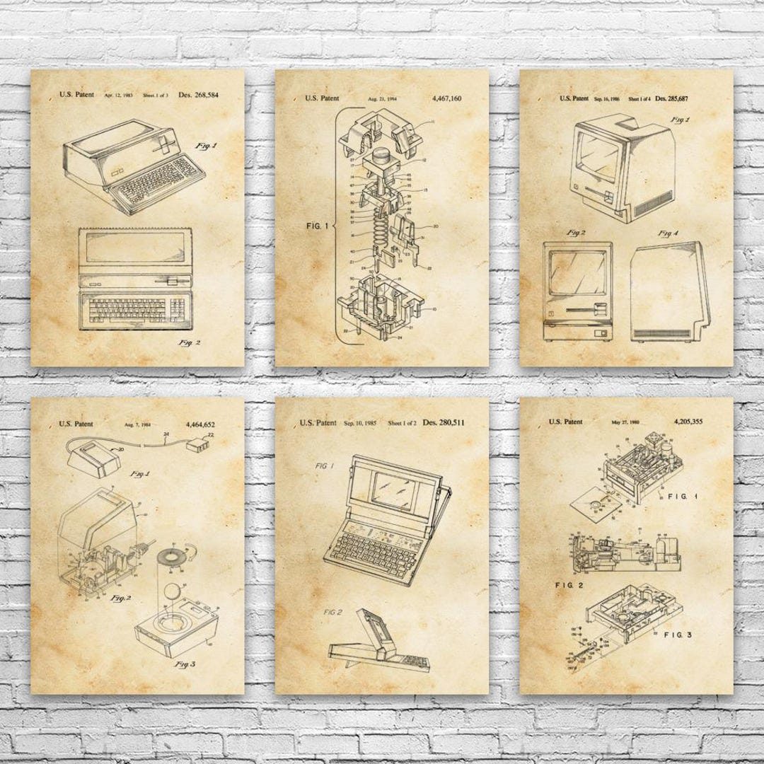 Retro Computer Patent Wall Art Set of 6 | Poster, Canvas or Framed ...