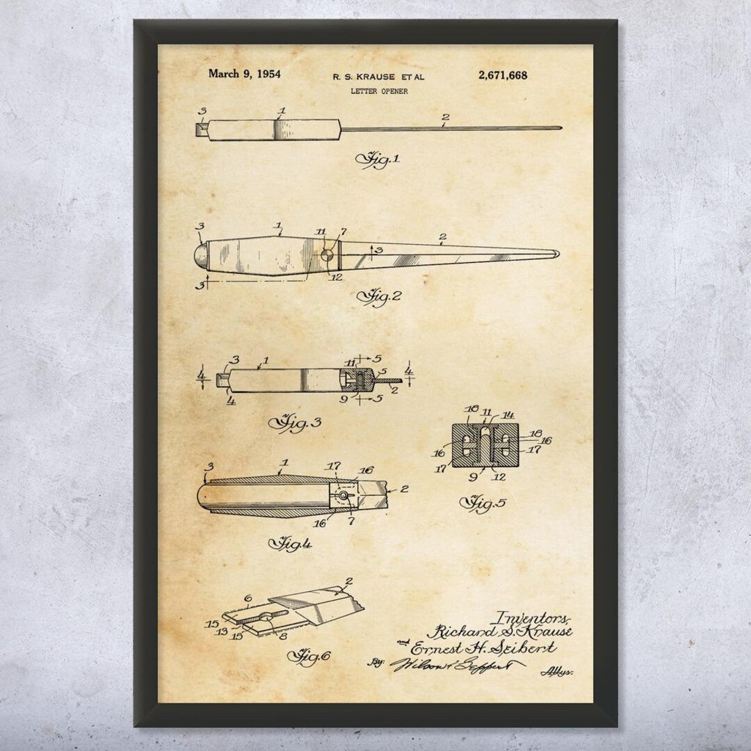 Letter Opener Patent Wall Art | Poster, Canvas or Framed | Mailman Gift ...