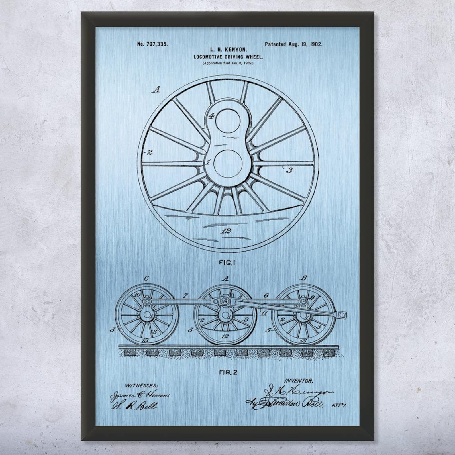 Framed Locomotive Train Wheels Wall Art Print, Engineering Art, Train ...