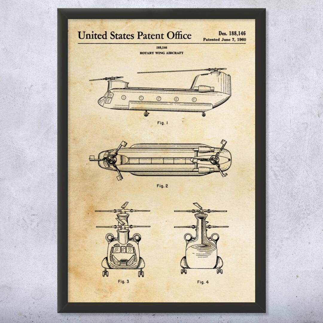Chinook Helicopter Patent Art Print: Pilot Gift, Helicopter Blueprint ...