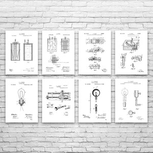 Thomas Edison Patent Wall Art Set of 8: Edison Wall Art, Engineer Gift ...