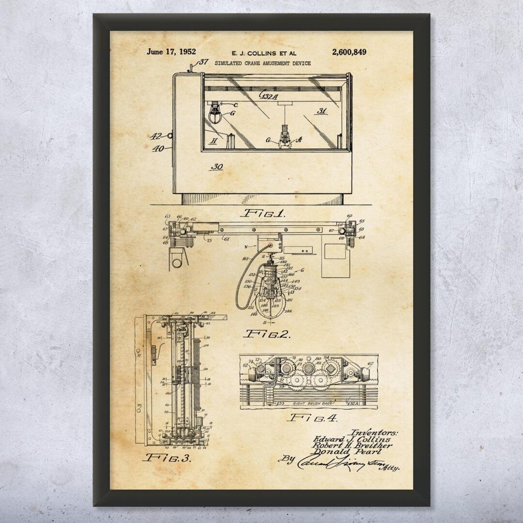 Claw Machine Patent Wall Art | Poster, Canvas or Framed | Arcade Wall ...