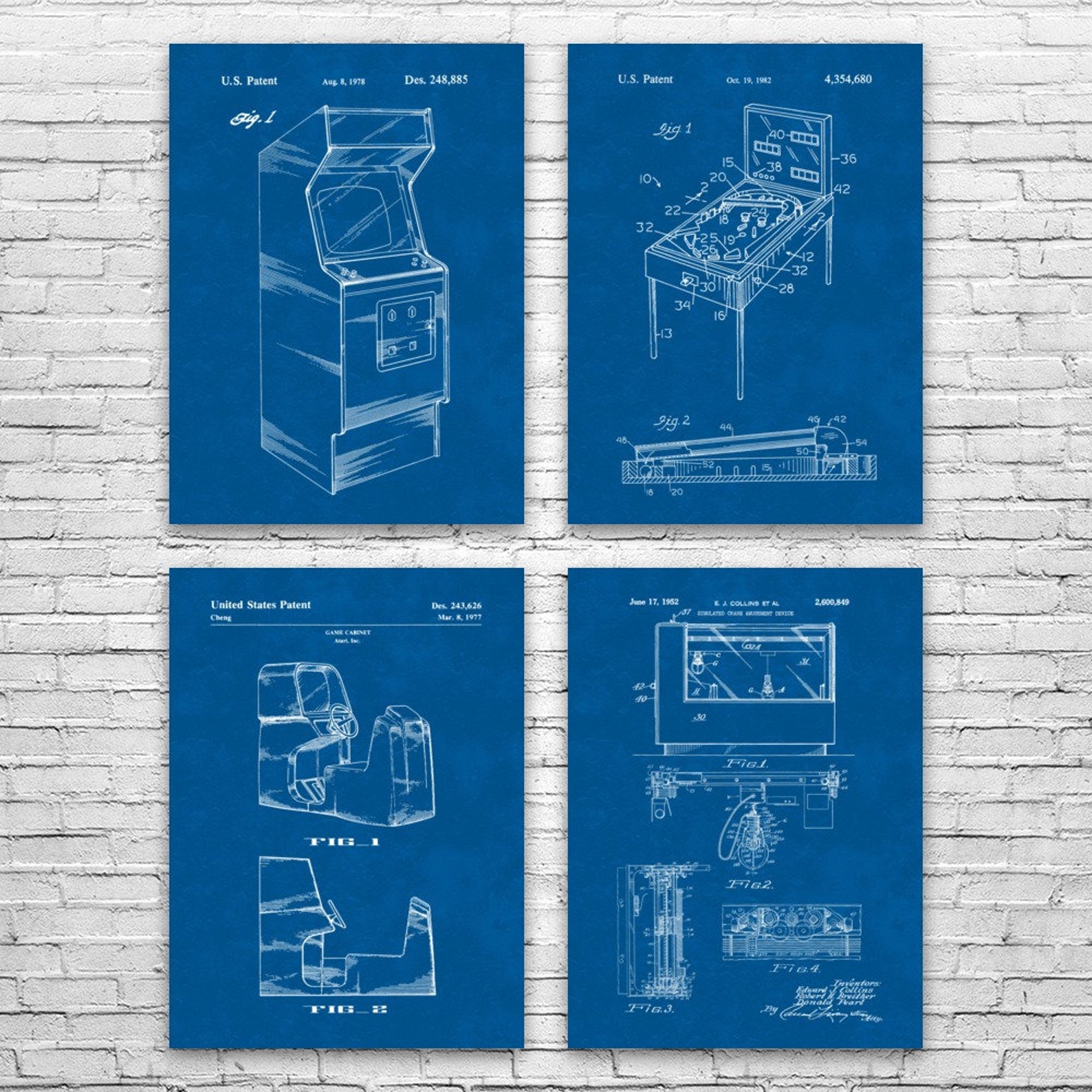 Arcade Patent Posters Set of 4 Arcade Blueprint Video Game - Etsy