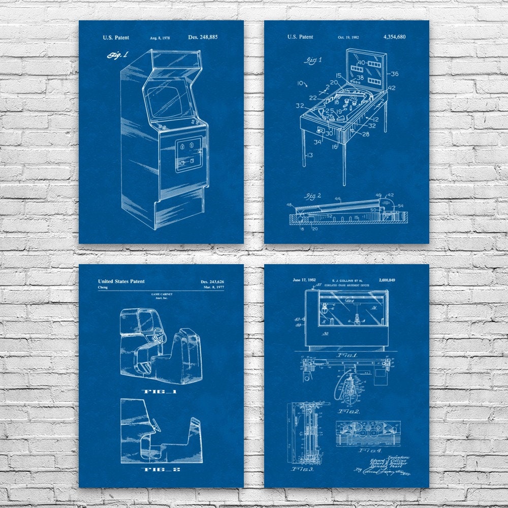 Arcade Patent Posters Set of 4 Arcade Blueprint Video Game - Etsy