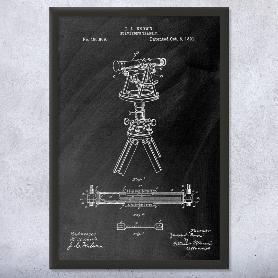 Framed Surveyors Transit Wall Art Print, Surveyor Gift, Civil ...