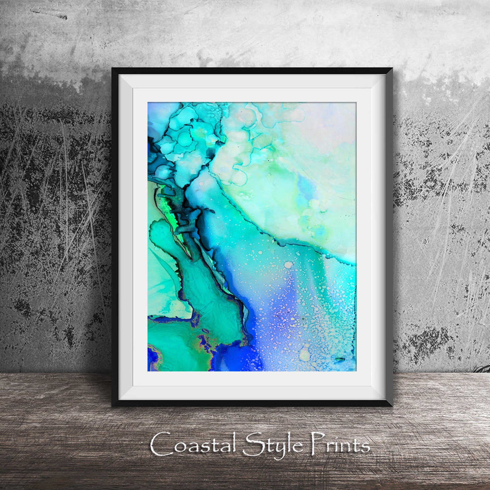 Abstract Turquoise Wall Art, Blue Wall Decor Modern Minimalist Print ...
