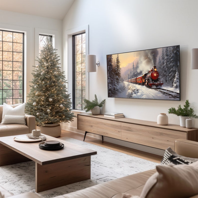 Christmas Frame TV Art, Vintage Train for Tv, Winter Wonderland ...