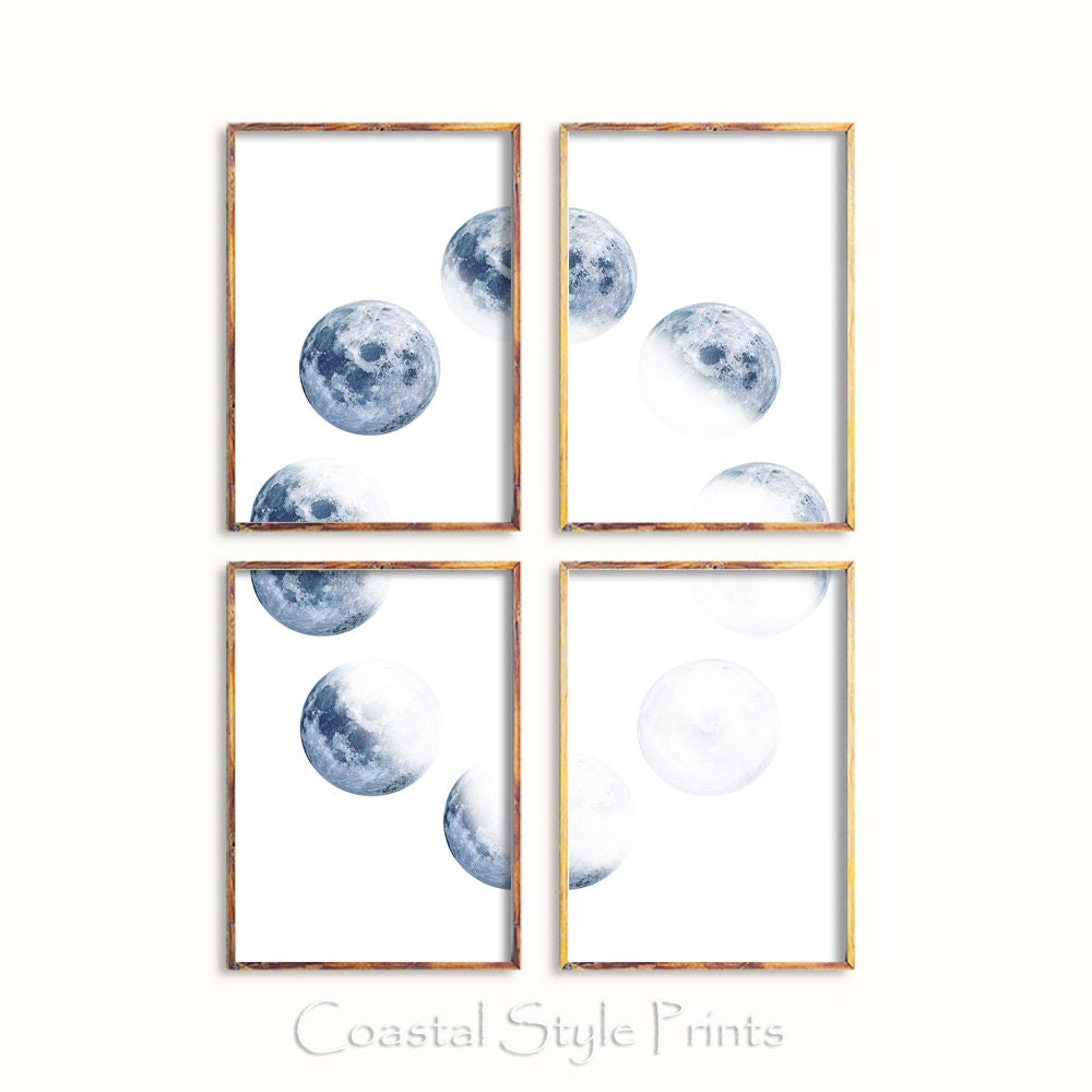 Moon Phase Print Set of 4 Prints Moon Phases Printblue - Etsy