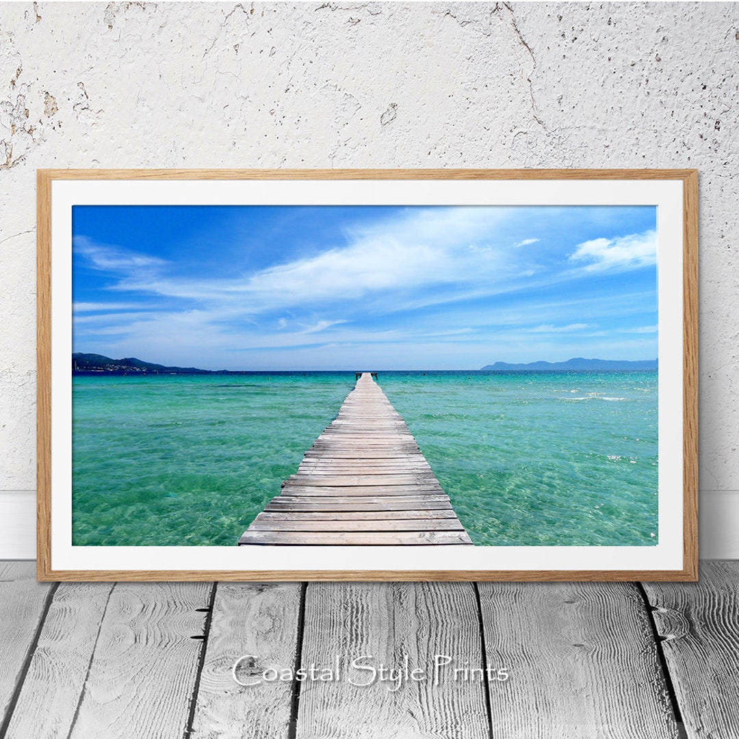 Beach Jetty Printable Digital Download, Tropical Art Print, Blue ...